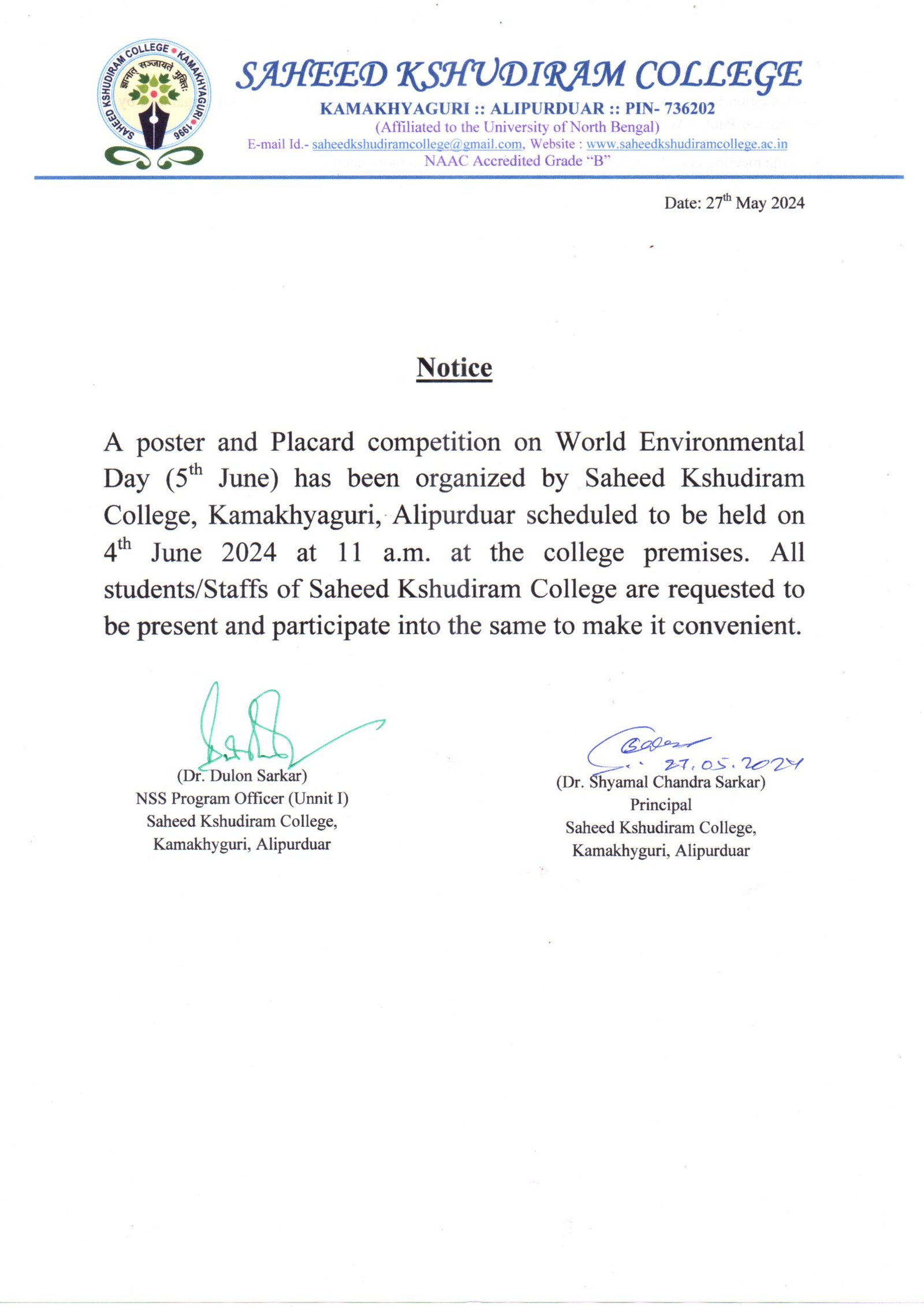 Poster and Placard Competition on World Environmental Day – Saheed ...